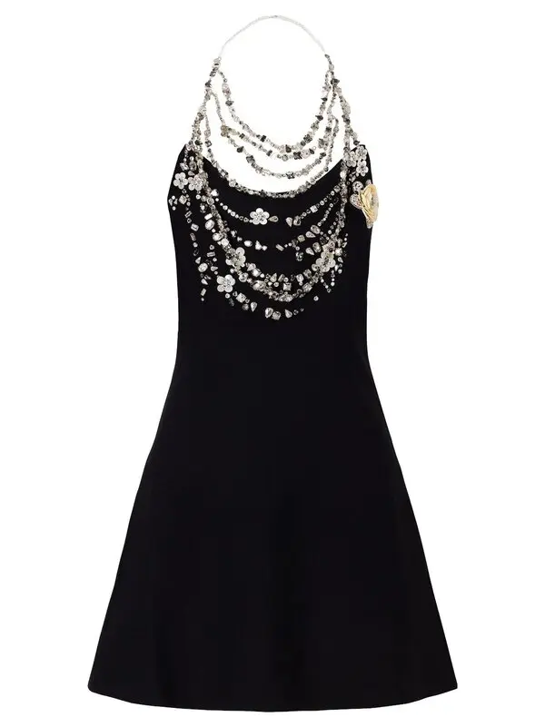Oscar De La Renta Crystal-embellished Crepe Mini Dress - Black