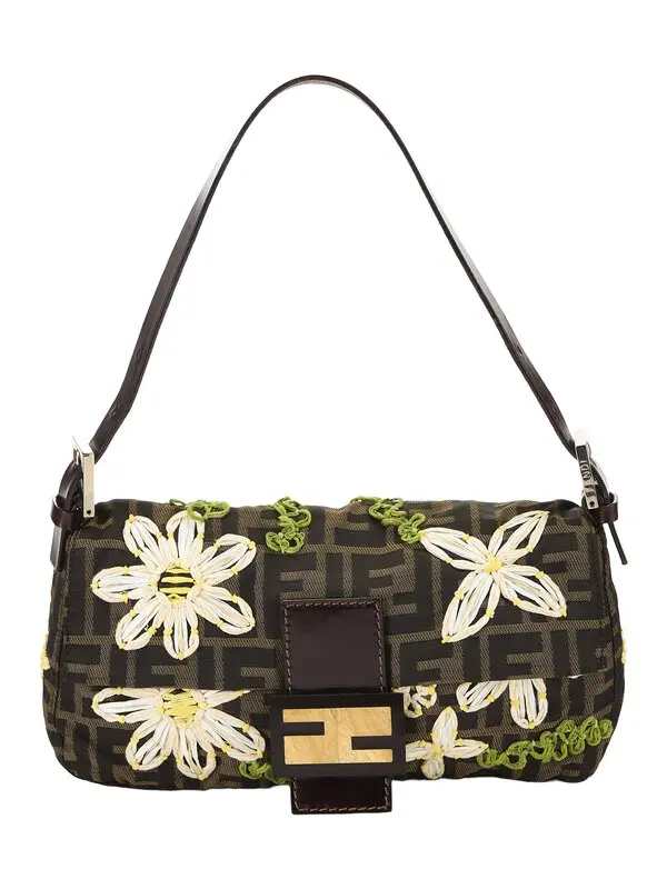 Fendi Embroidered Baguette - Brown