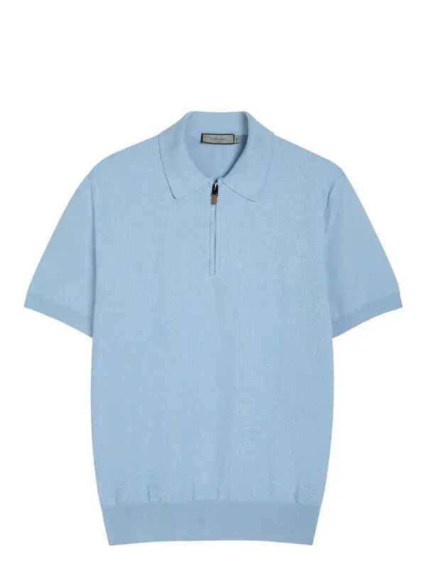 Canali Panelled Cotton Polo - Light Blue