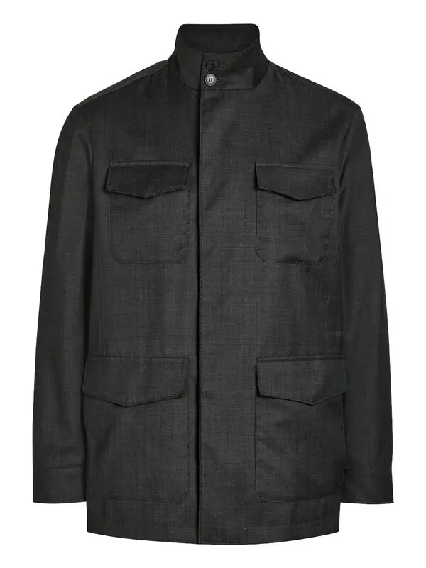 Canali Funnel-neck Wool Jacket - Grey