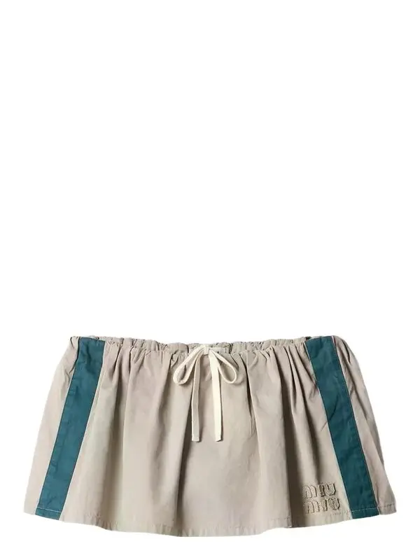 Miu Miu Washed Twill Mini Skirt With Racing Stripes - Neutrals