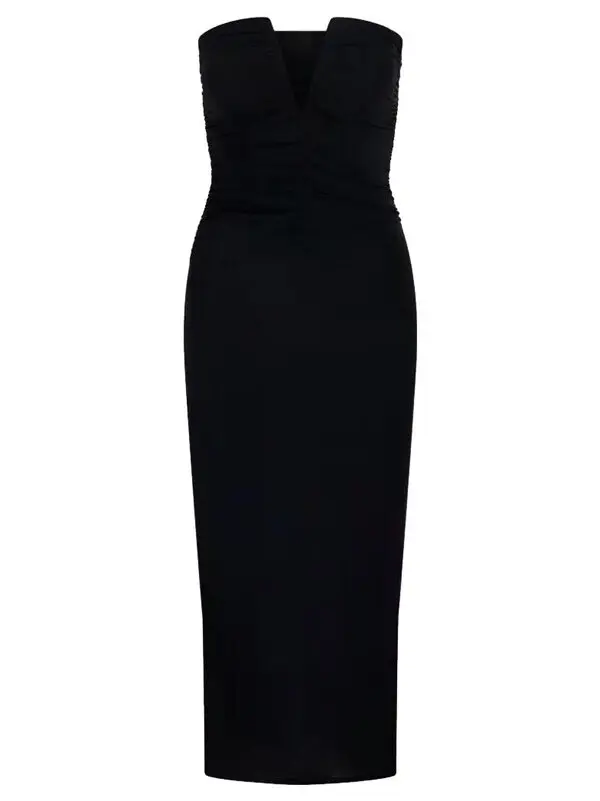 AMAZUIN Ruched Strapless Midi Dress - Black