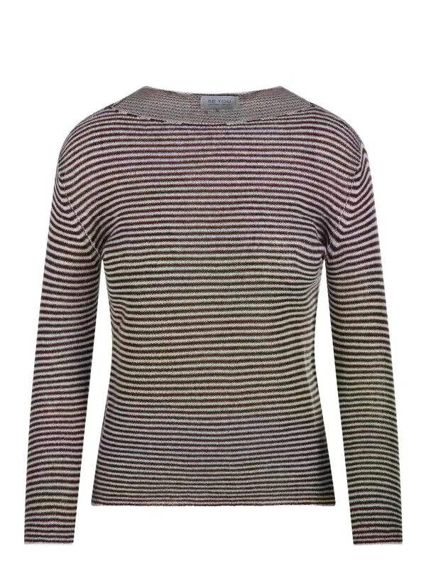 BEYOU Striped Pattern Sweater - Brown