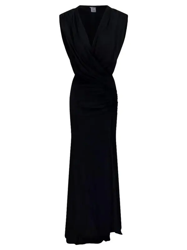 AMAZUIN Draped Maxi Dress - Black
