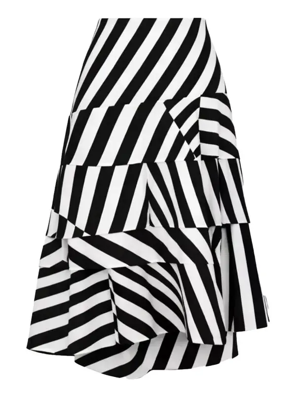 GLORIA COELHO Striped Tiered Skirt - Black