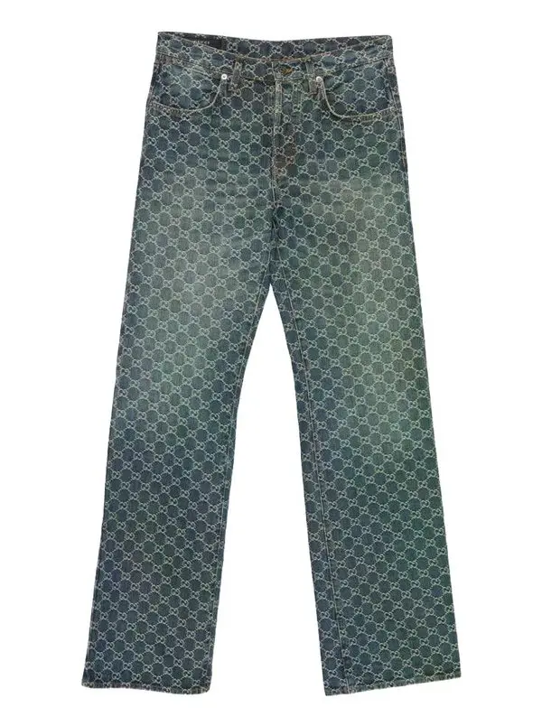 Gucci Monogram-pattern Straight Leg Jeans - Blue