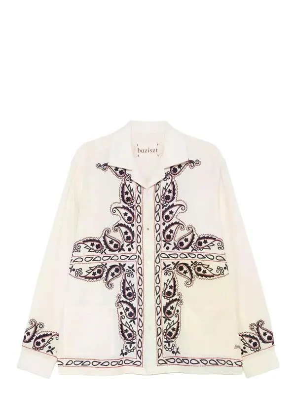 BAZISZT Memento Paisley-embroidered Shirt - Neutrals