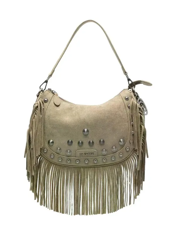 LA CARRIE Fringe Studded Shoulder Bag - Green