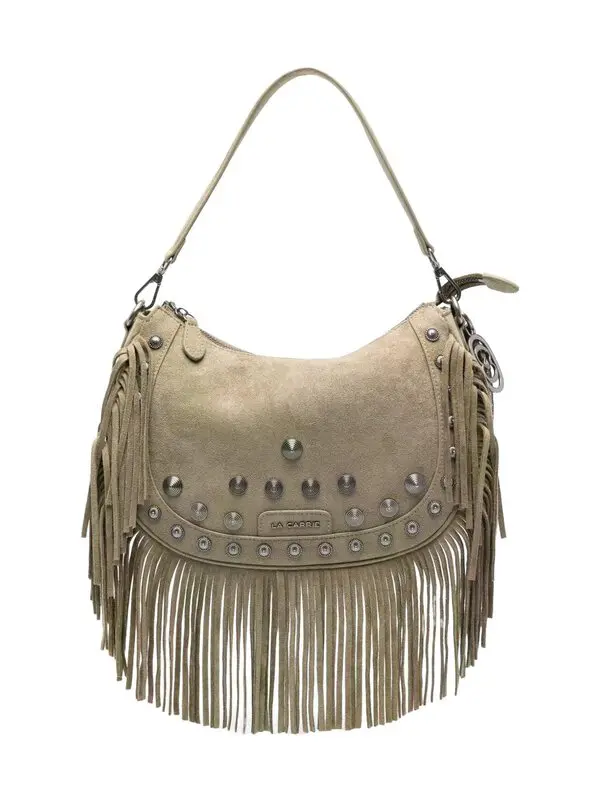 LA CARRIE Fringe Studded Shoulder Bag - Green