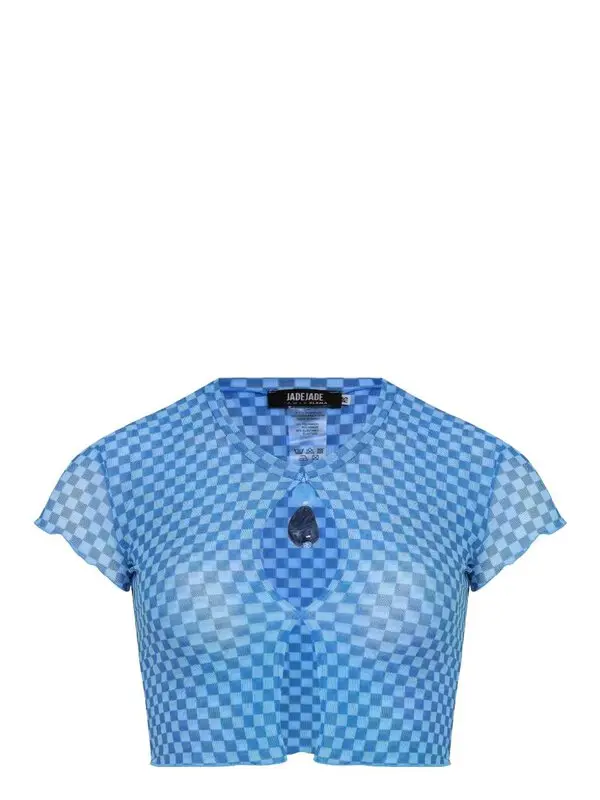 AMIR SLAMA X Jade Picon Checkerboard Cut-out Crop Top - Blue