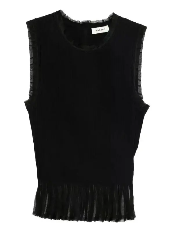 Sandro Ruffled Smocked Top - Black