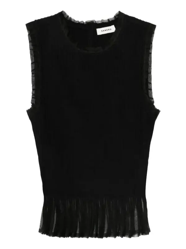 Sandro Ruffled Ottoman Knit Top - Black