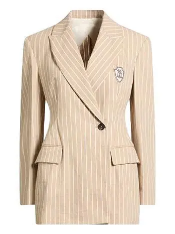Brunello Cucinelli Double-breasted Blazer With Embroidered Logo - Beige