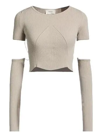 VICOLO Cropped Knit Top With Detachable Sleeves - Sand