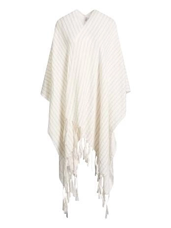 Brunello Cucinelli Woven Cape With Metallic Striped Detail - White