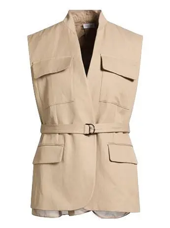 Brunello Cucinelli Cotton And Linen Twill Vest With Appliqués - Beige
