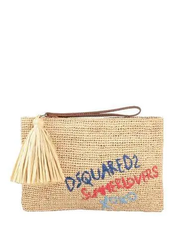 Dsquared2 Raffia Clutch With Embroidered Logo - Beige