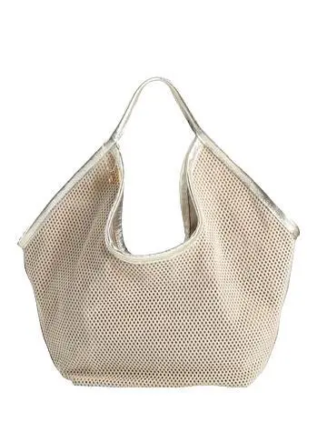 LAURA DI MAGGIO Leather Hobo Bag With Metallic Trim - Beige