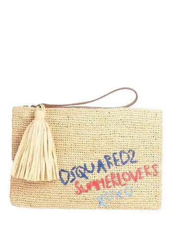 Dsquared2 Raffia Clutch With Leather Trim - Beige
