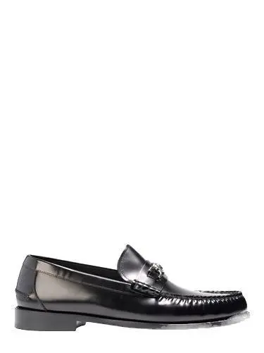 Versace Leather Loafers With Brand Logo - Black