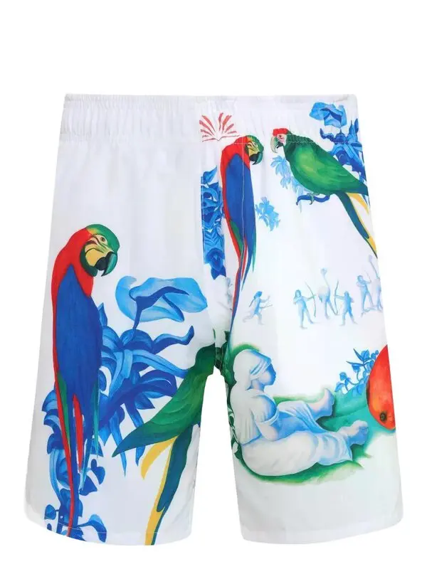 AMIR SLAMA Parrot-print Deck Shorts - White