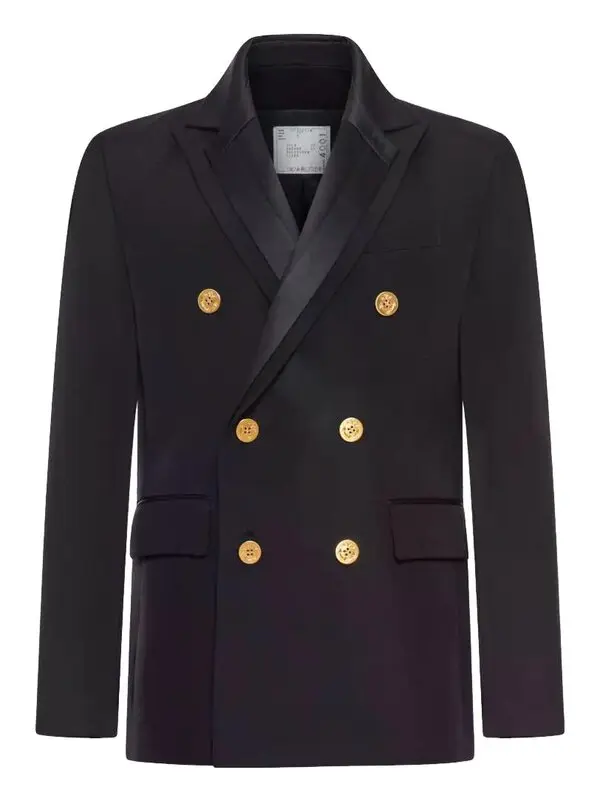 Sacai Double-breasted Cotton Blazer - Black