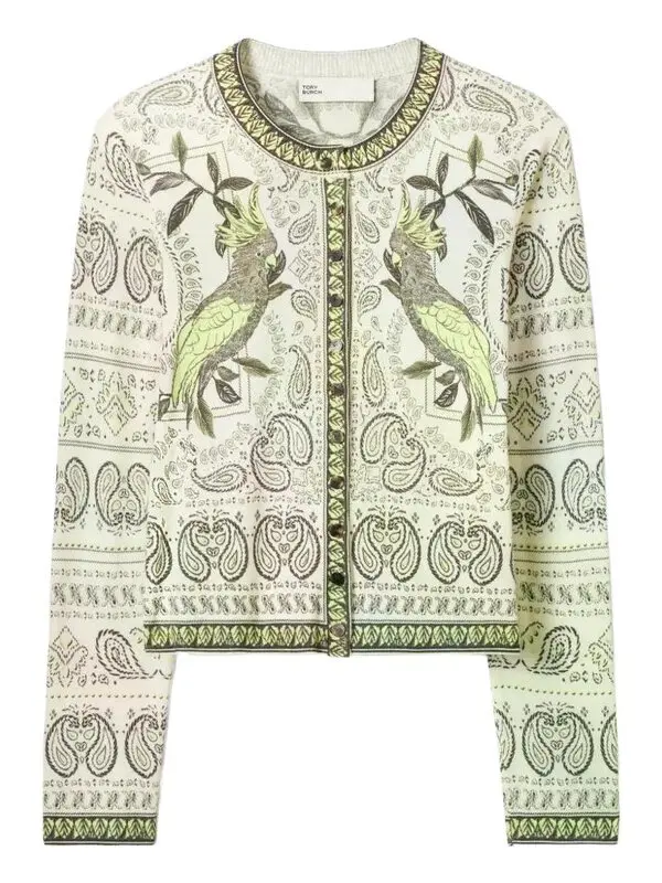 Tory Burch Printed Wool Cardigan - Neutrals