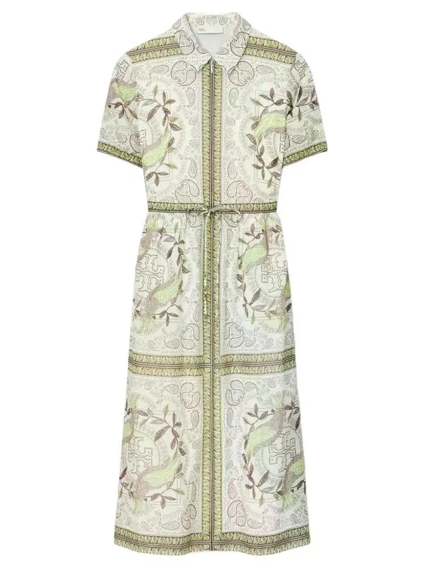 Tory Burch Printed Silk-cotton Midi Dress - Neutrals