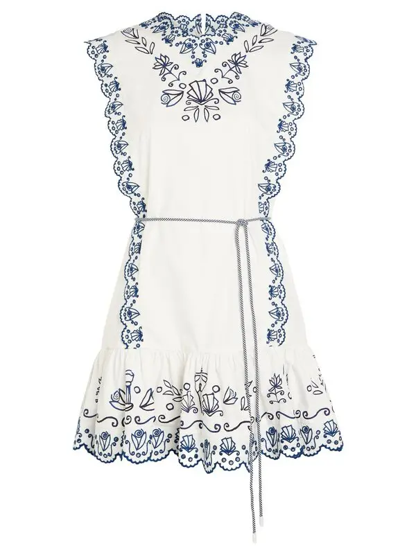 ALEMAIS Leela Embroidered Cotton Mini Dress - Cream