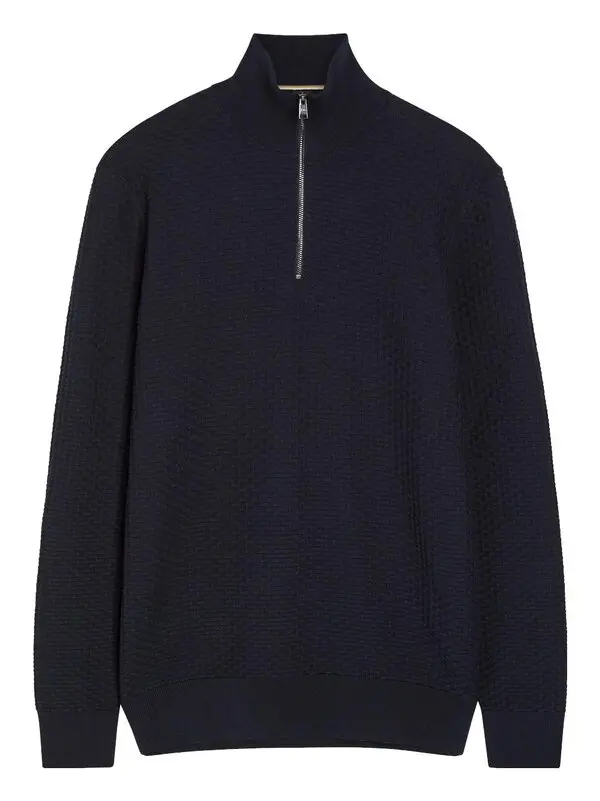 BOSS Textured Half-zip Cotton Jumper - Navy