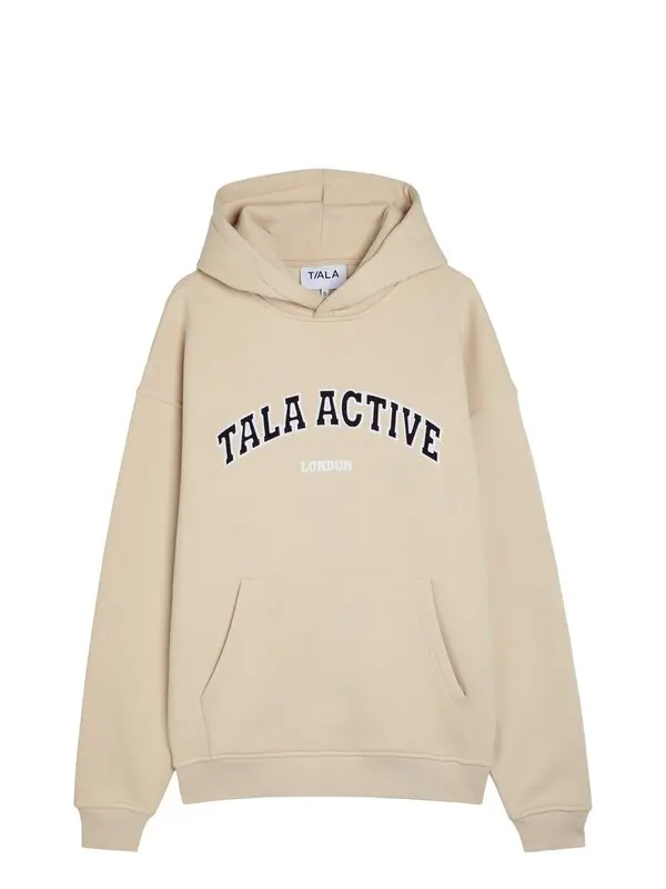 TALA Logo-embroidered Hooded Cotton-blend Sweatshirt - Beige