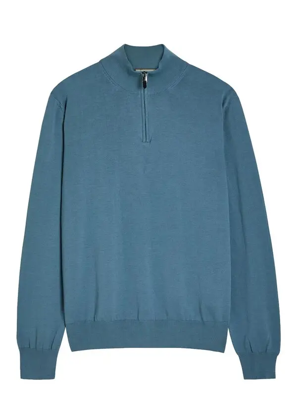 Canali Cotton Half-zip Jumper - Dark Blue