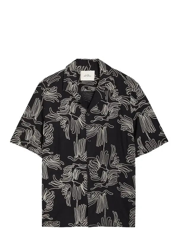 LES DEUX Liam Embroidered Cotton-blend Shirt - Black