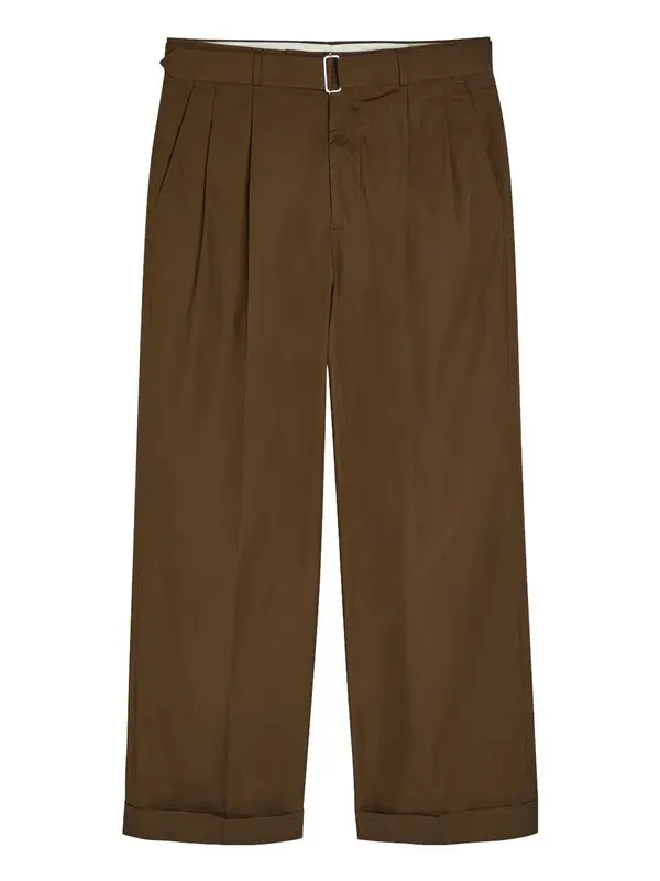 Officine Générale Evans Belted Cotton-poplin Trousers - Dark Brown