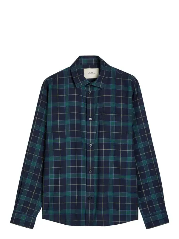 LES DEUX Lennon Checked Cotton Overshirt - Navy