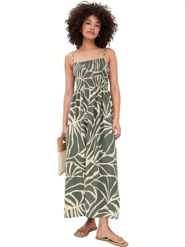 Z Supply Bayside Tova Palm Print Maxi Dress - Tea Leaf