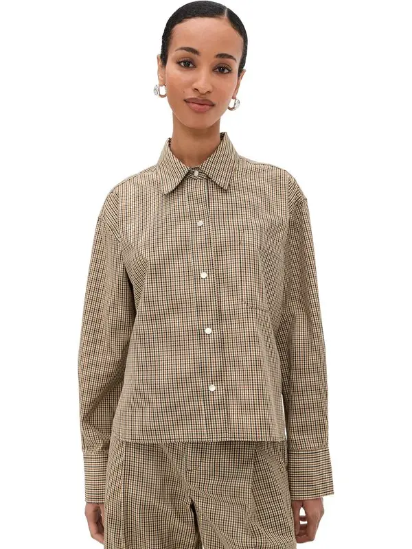 Vince Cropped Button-down Shirt - Lt Wheatstone Check