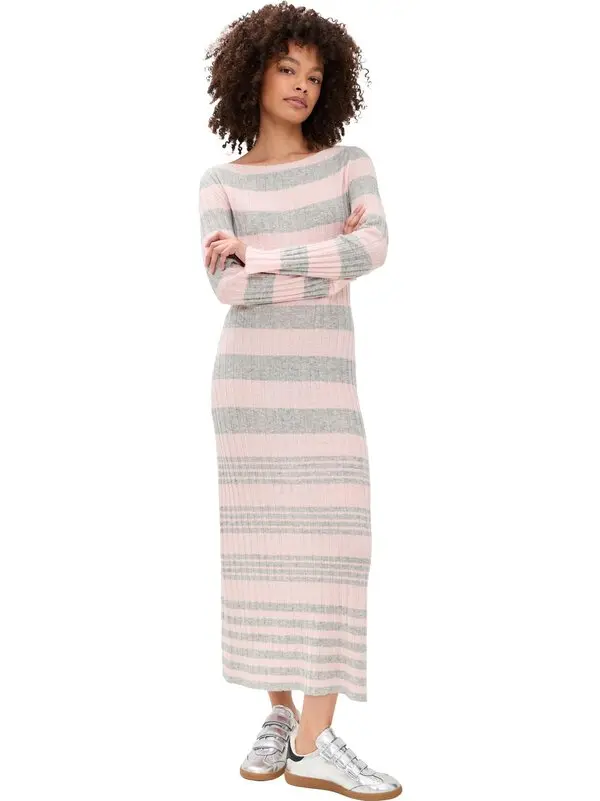 Guest In Residence Striped Rib Cashmere Dress - Powder Pink/stone