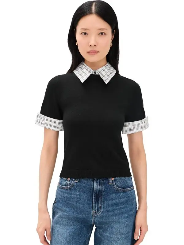 Alice + Olivia Aster Collared Pullover - Black/soft White
