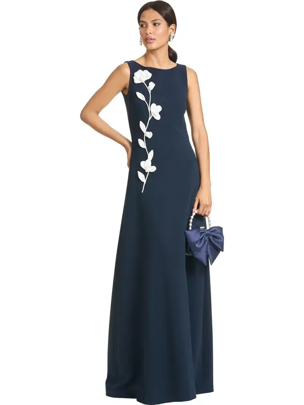 Sachin & Babi Denee Floral Applique Crepe Gown - Midnight
