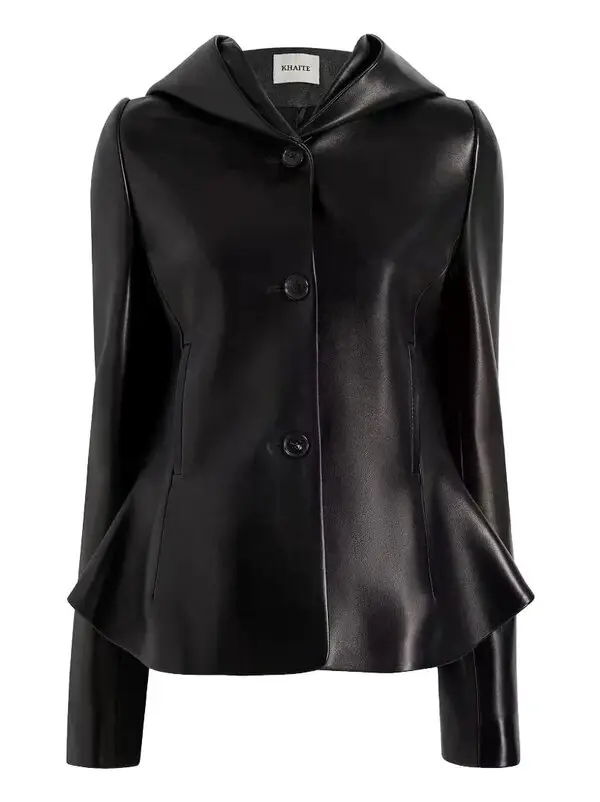 Khaite June Hooded Buttoned Jacket - Black
