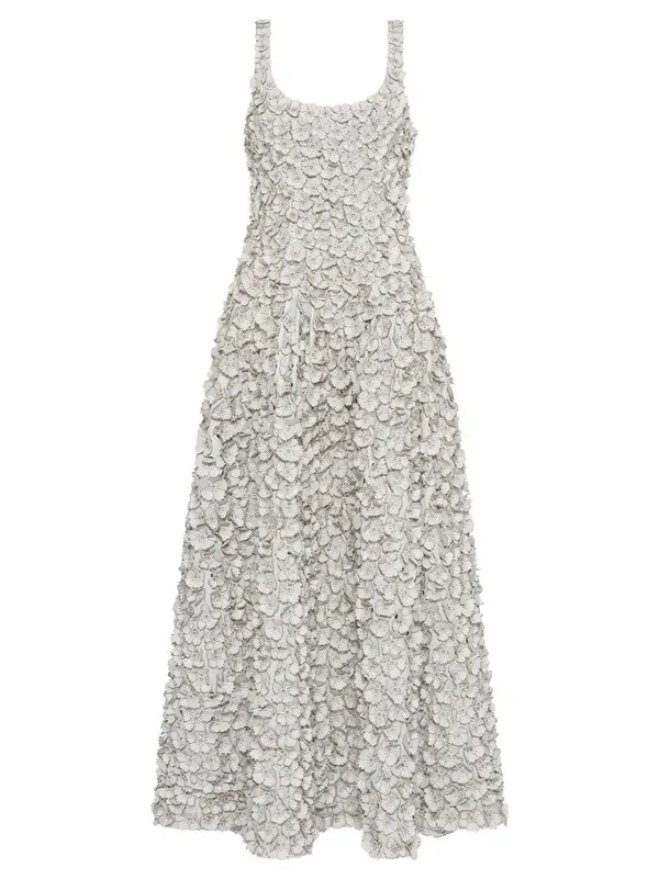 Gabriela Hearst Ceolan Leather Embroidered Maxi Dress - White