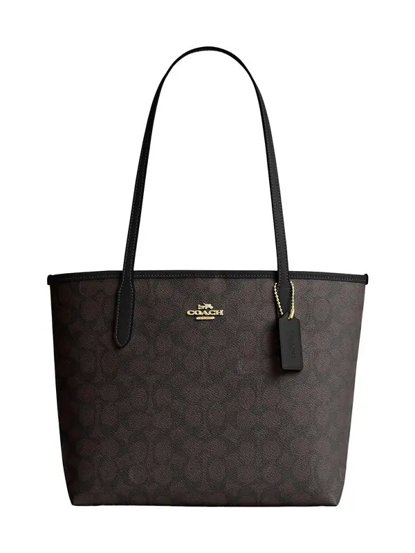 COACH OUTLET Coach® Medium City Tote Bag In Signature Canvas - Gold/walnut/black