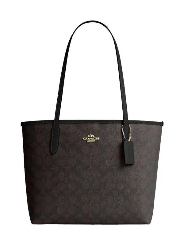 COACH Medium City Tote Bag In Signature Canvas - Signature Canvas/gold/walnut/black