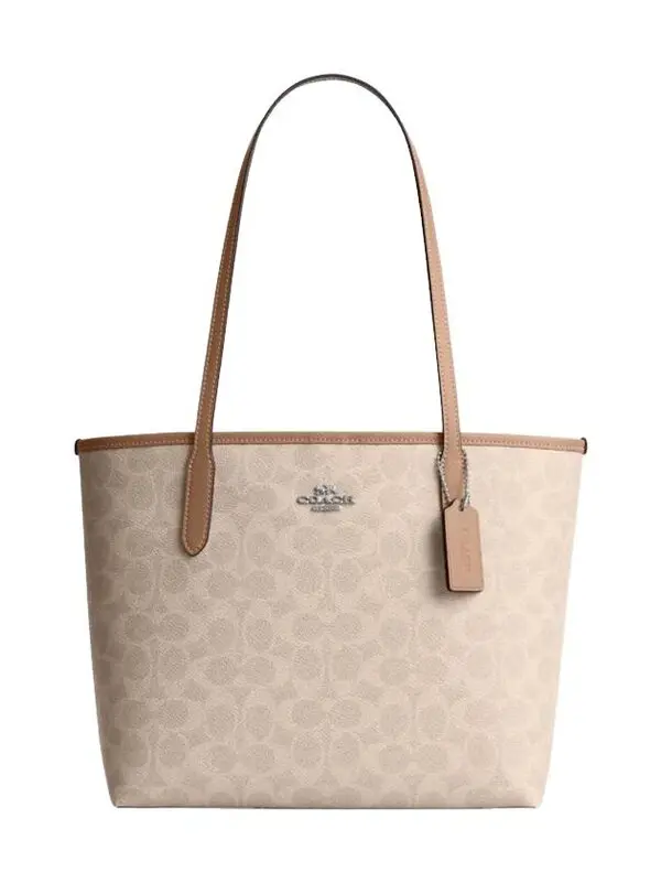 COACH Medium City Tote Bag In Signature Canvas - Signature Canvas/silver/sand/taupe