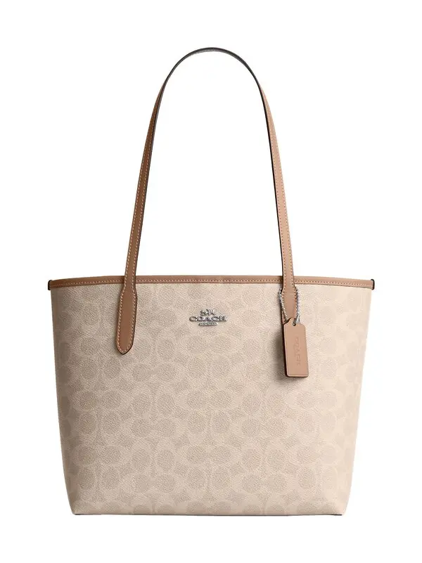 COACH OUTLET Coach® Medium City Tote Bag In Signature Canvas - Silver/sand/taupe