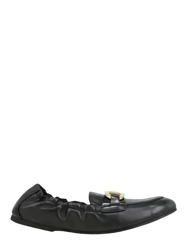 FERRAGAMO Jodie Metallic Leather Loafers - Black