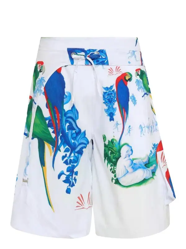 AMIR SLAMA Parrot-print Bermuda Shorts - White