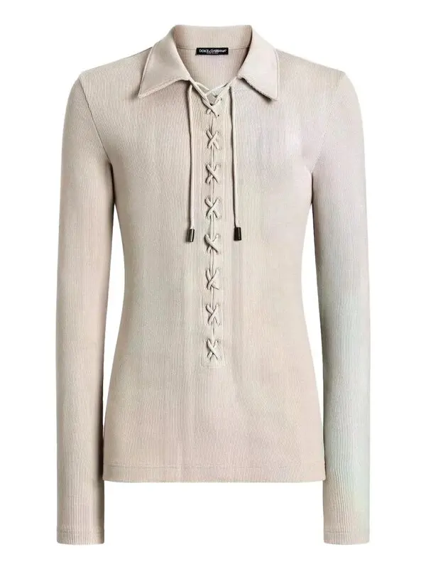 Dolce & Gabbana Lace-up Ribbed Top - Neutrals