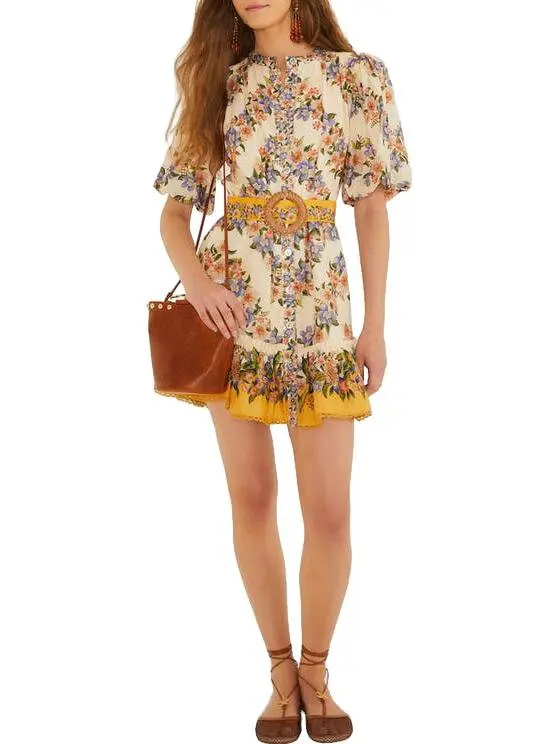 Farm Rio Hilo Stripes Belted Mini Dress - Sand